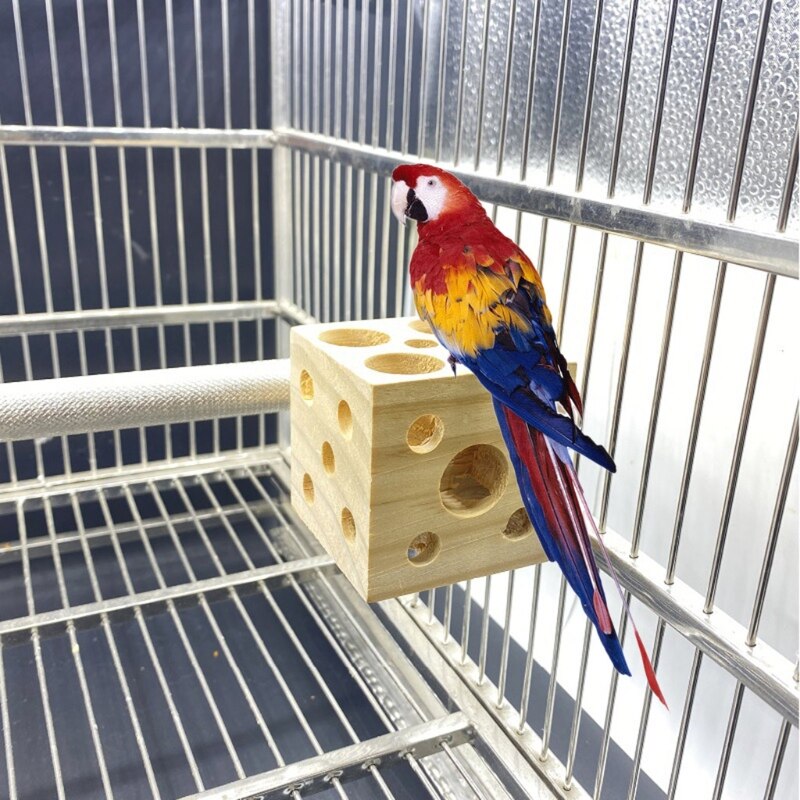 Bird Chewing Toy Wooden Block with Holes Parrot Ta... – Grandado