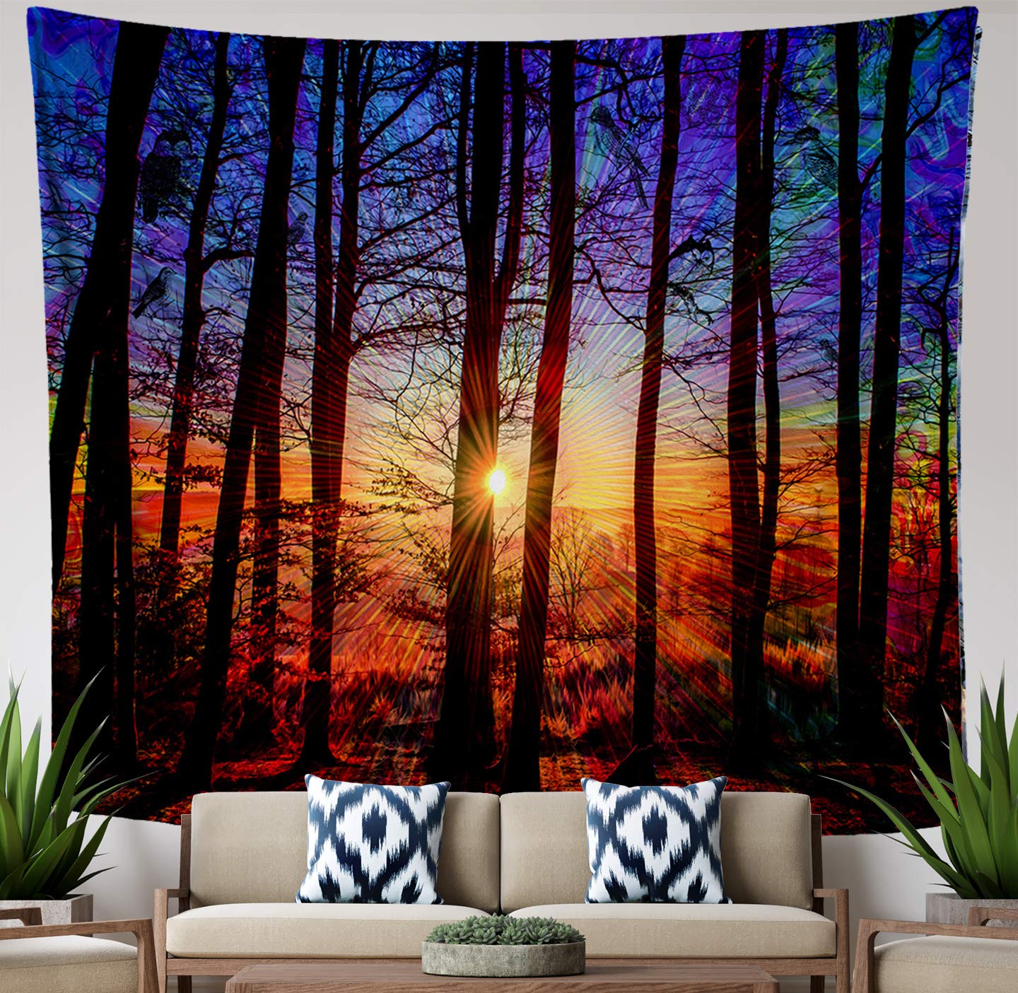 Sunrise Forest Red Blue Purple Wall Decor Nature f... – Vicedeal