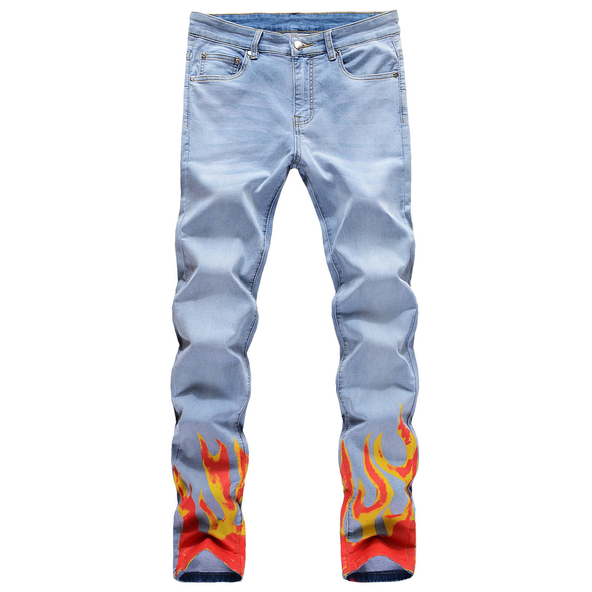 Denim jeans menn digitaltrykk brann slim rett high... – Grandado