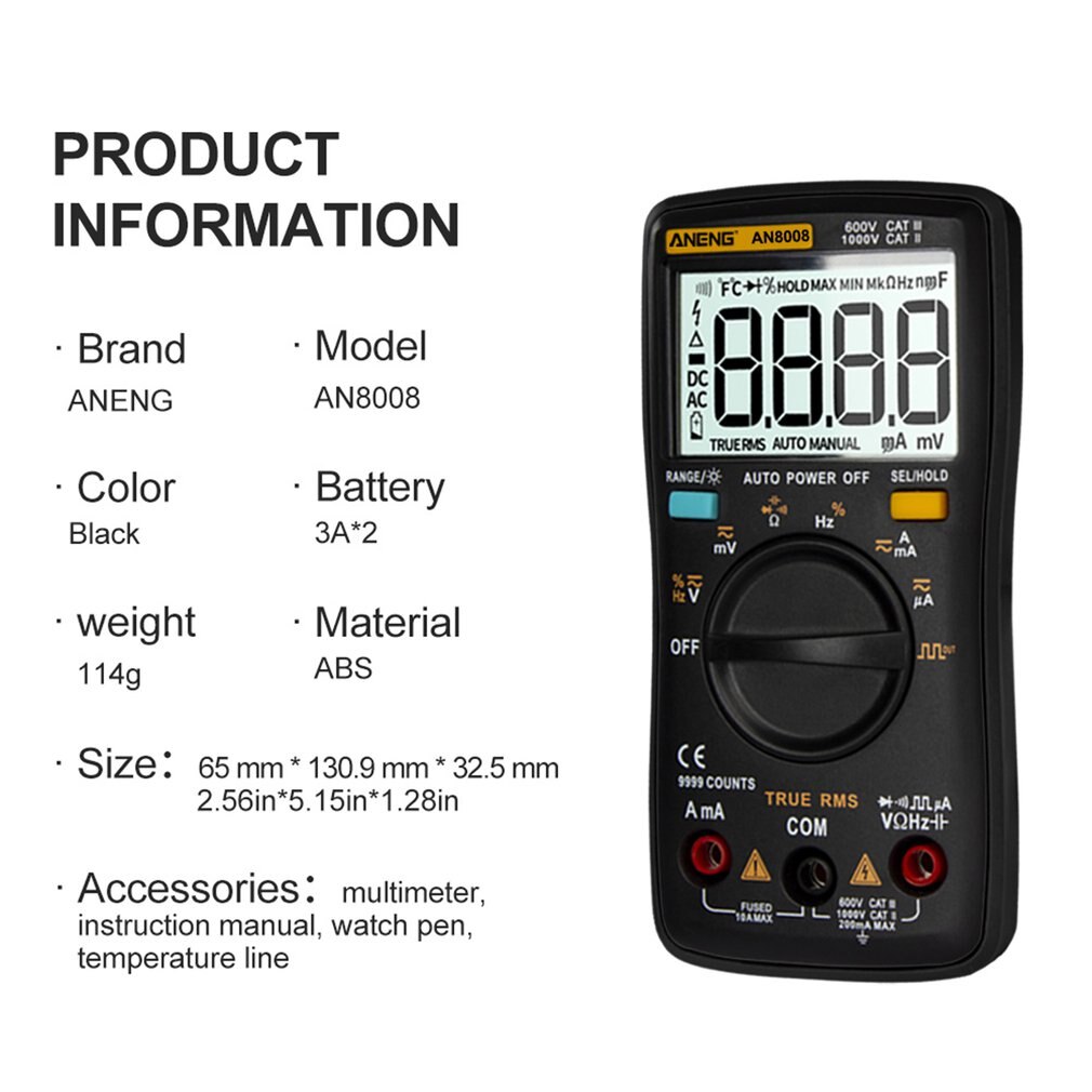 Aneng AN8008 Digitale Multimeter 9999 Telt True-Rm... – Grandado