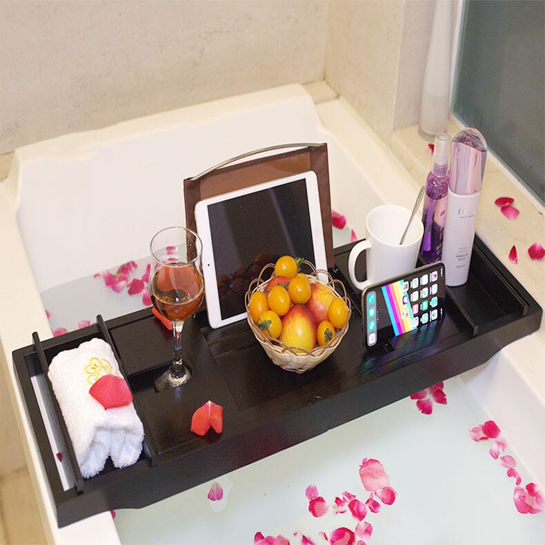 Bamboo bathtub rack telescopic bathtub tray multi-... – Vicedeal