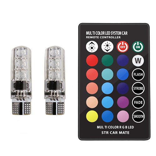 2Pcs/1 Set 12V Led T10 W5W 5050 Smd 1.2W Auto Rgb ... – Grandado
