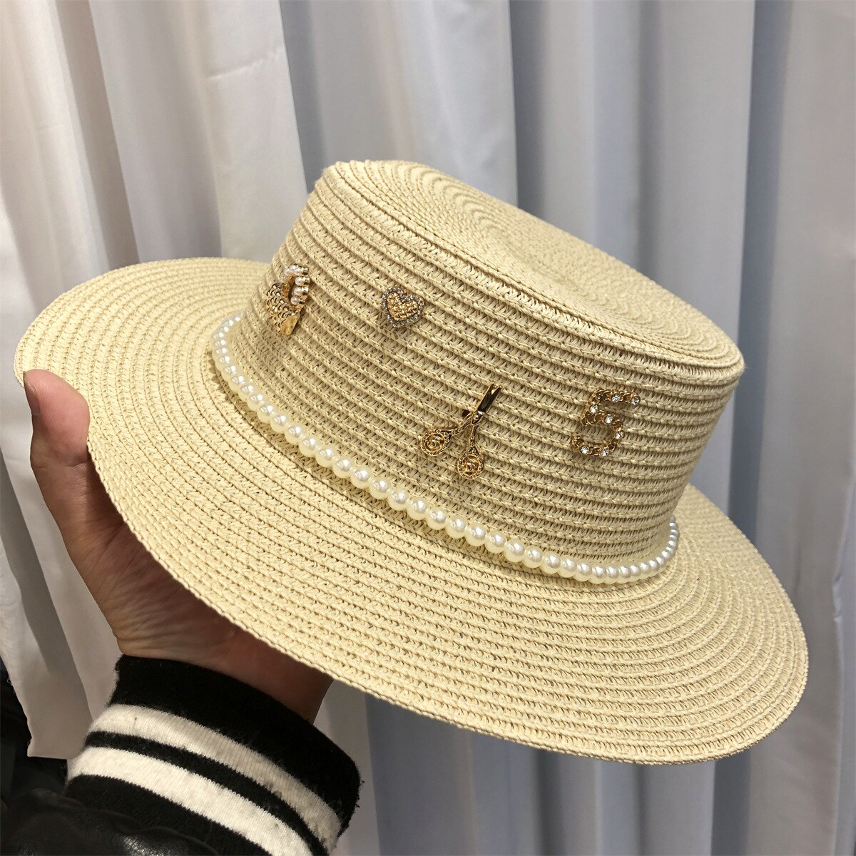 Vrouwen Strass Parel Strooien Hoed Zomer Strand Zo... – Grandado