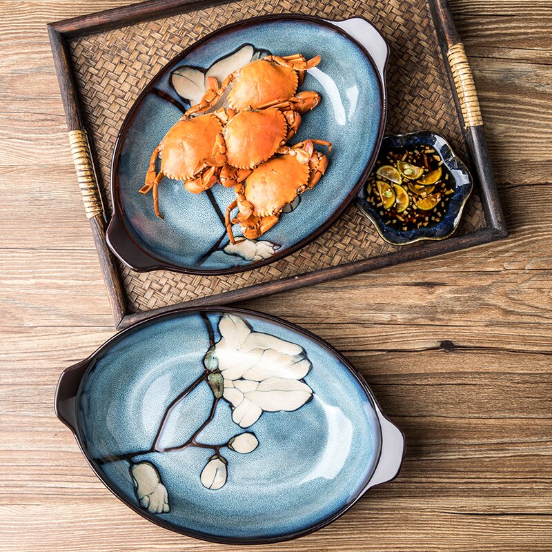 Chinese hand-painted 8-inch double-eared fish plat... – Grandado