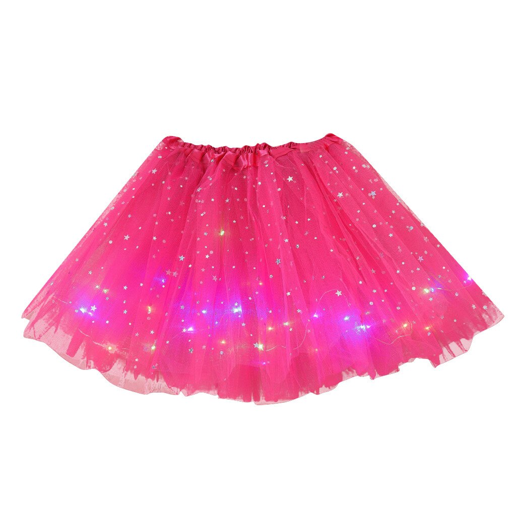 Girls Led Tutu Skirt Star Sequins Mesh Pleated Tul... – Grandado