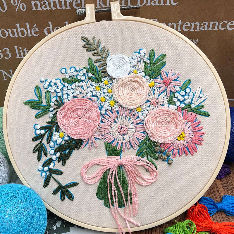 Embroidery Diy Material Package 20Cm Hand Bouquet ... – Grandado