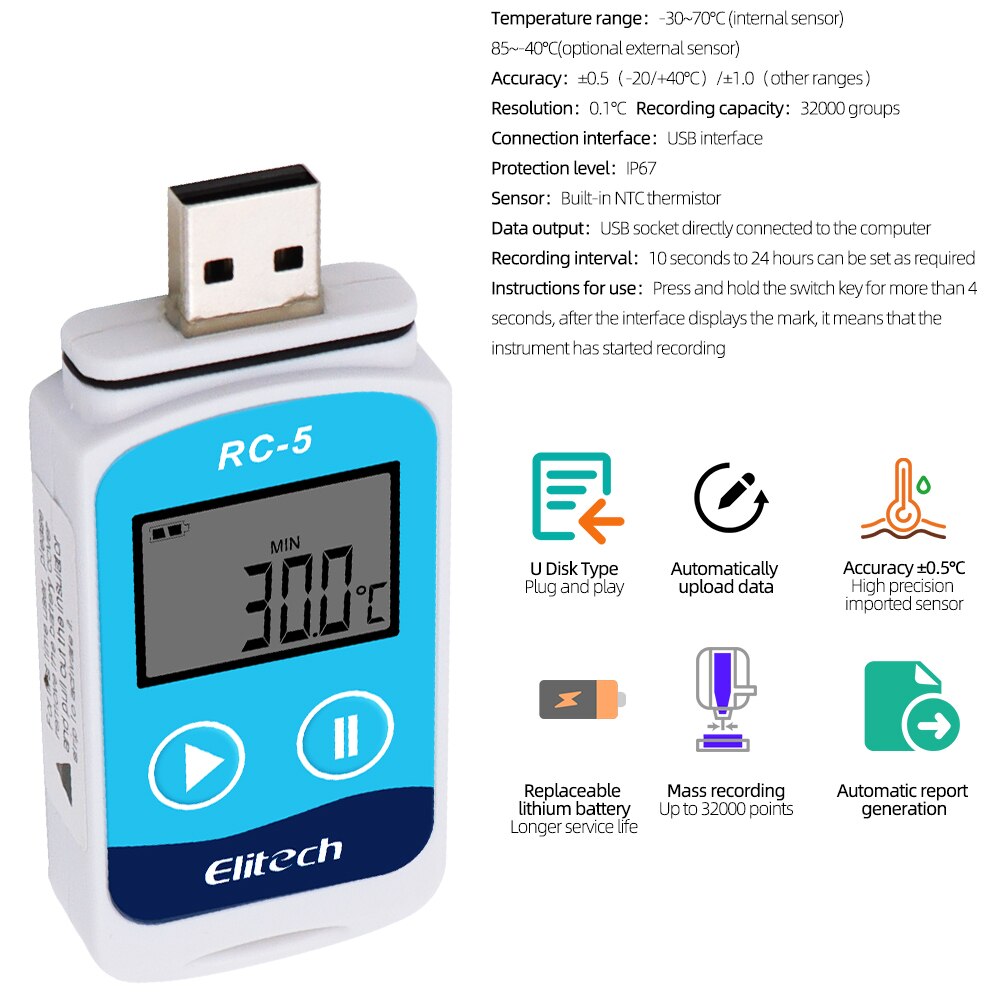 RC-5+ PDF Temperature Data Logger RC-5 USB Data Lo... – Grandado