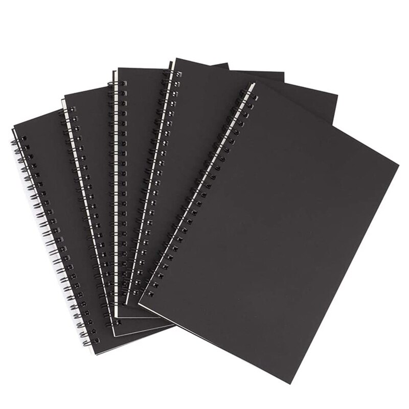 5Pcs A5 Black Spiral Notebook Blank Sketchbook Unr... – Grandado