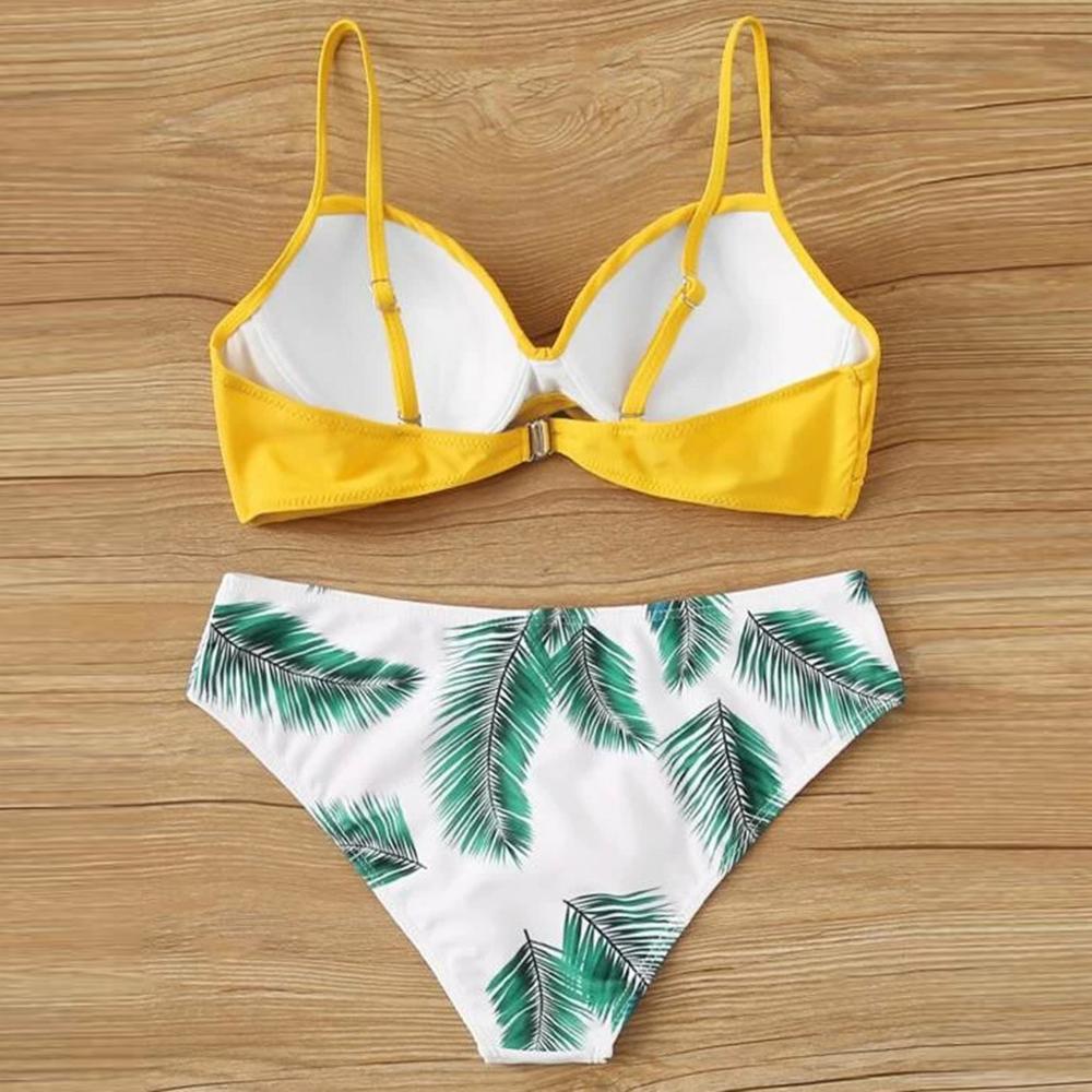 Women's Sexy Swimwear Leaf Print Split Swimwear Bi... – Vicedeal