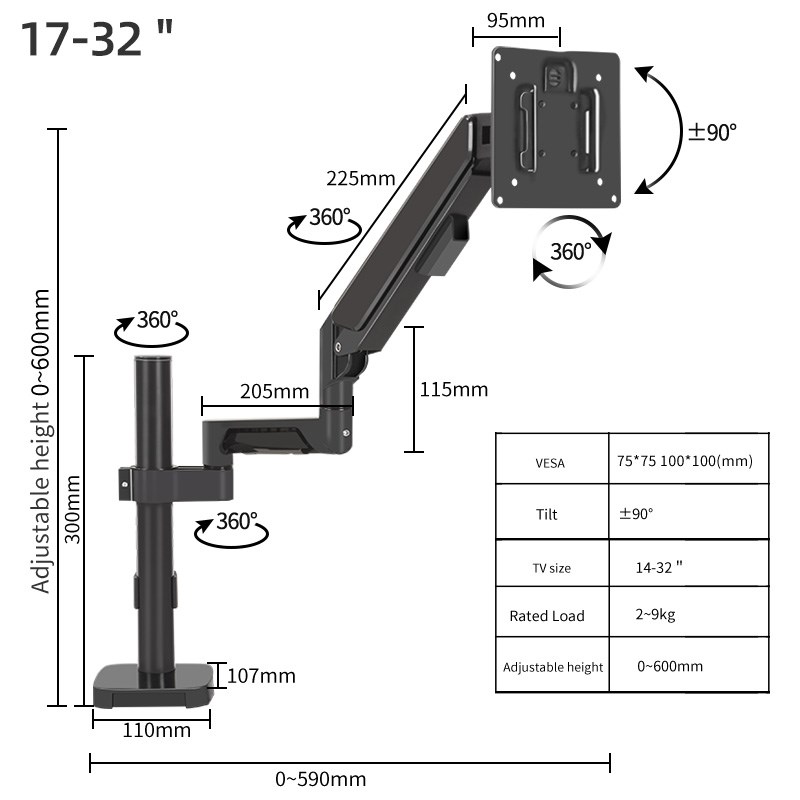 Gasveer Hoogte Verstelbare 14-32 Inch Scherm Sopor... – Vicedeal