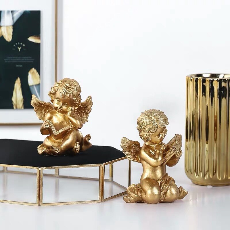 Nordic Golden Angel Character Statue Crafts Deskto... – Grandado