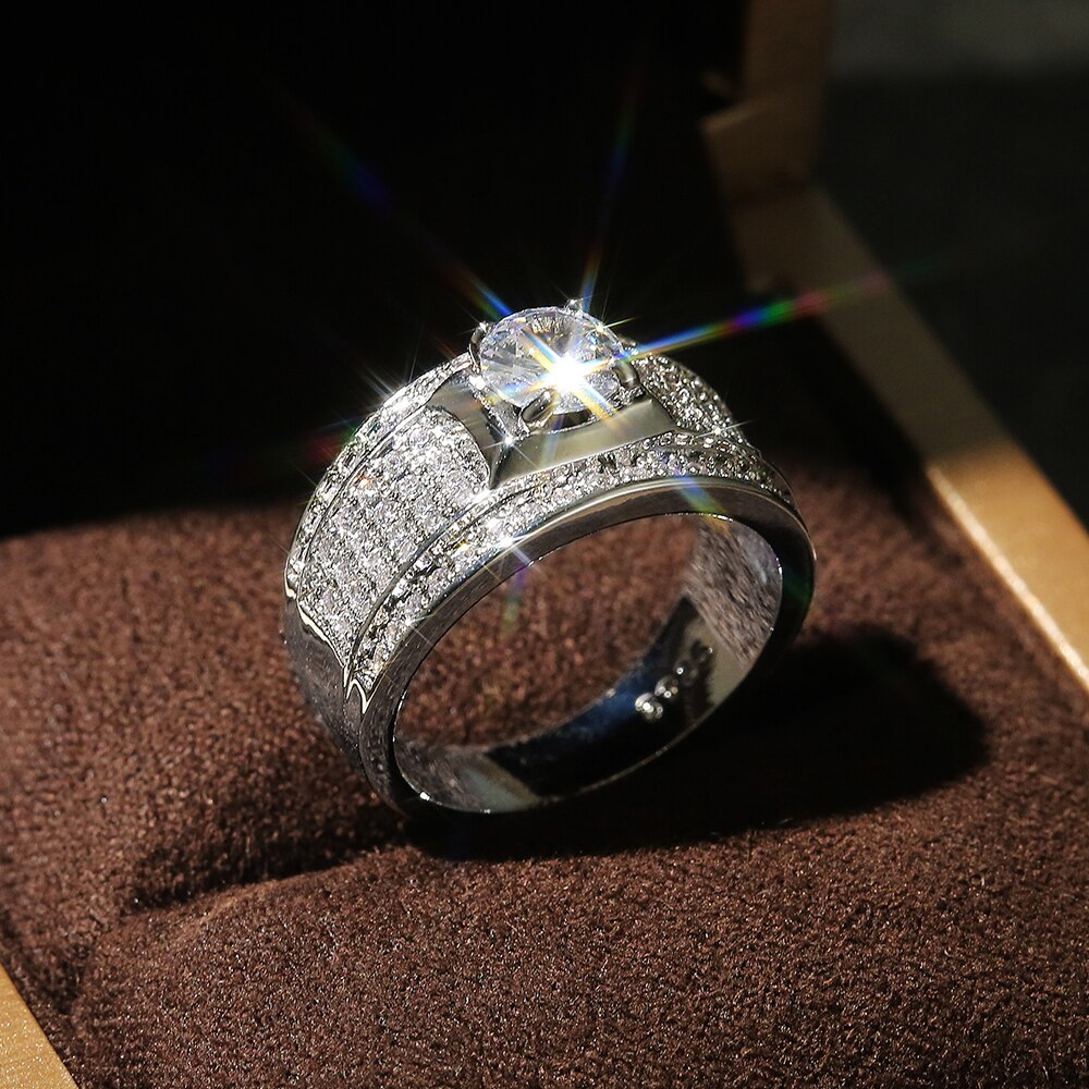 Huitan Classic Men Wedding Rings Micro Paved Brill... – Grandado