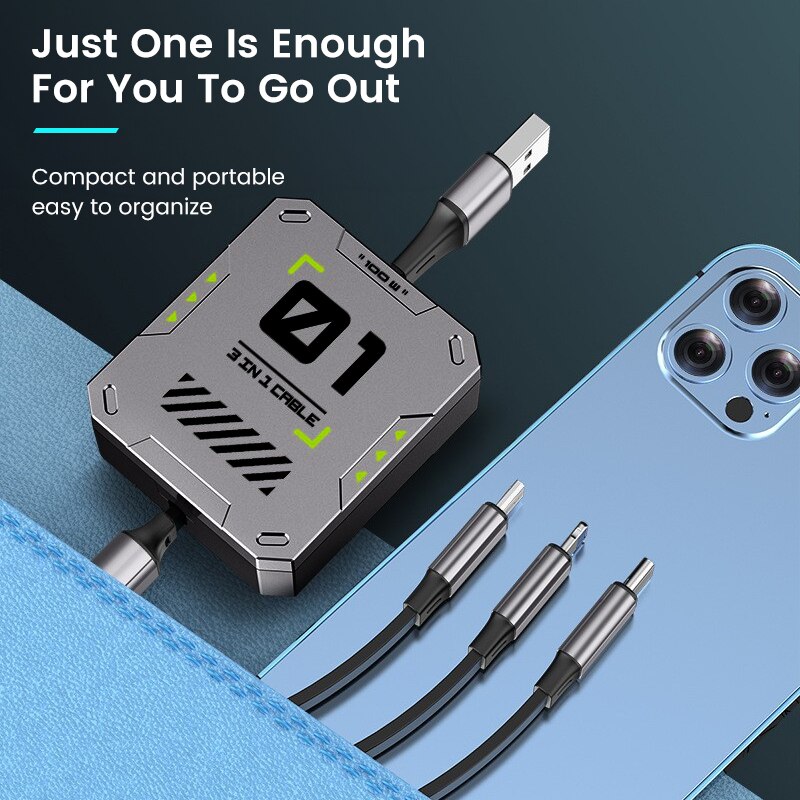 3 In 1 Retractable Phone Data Cable Type C Usb 100... – Grandado