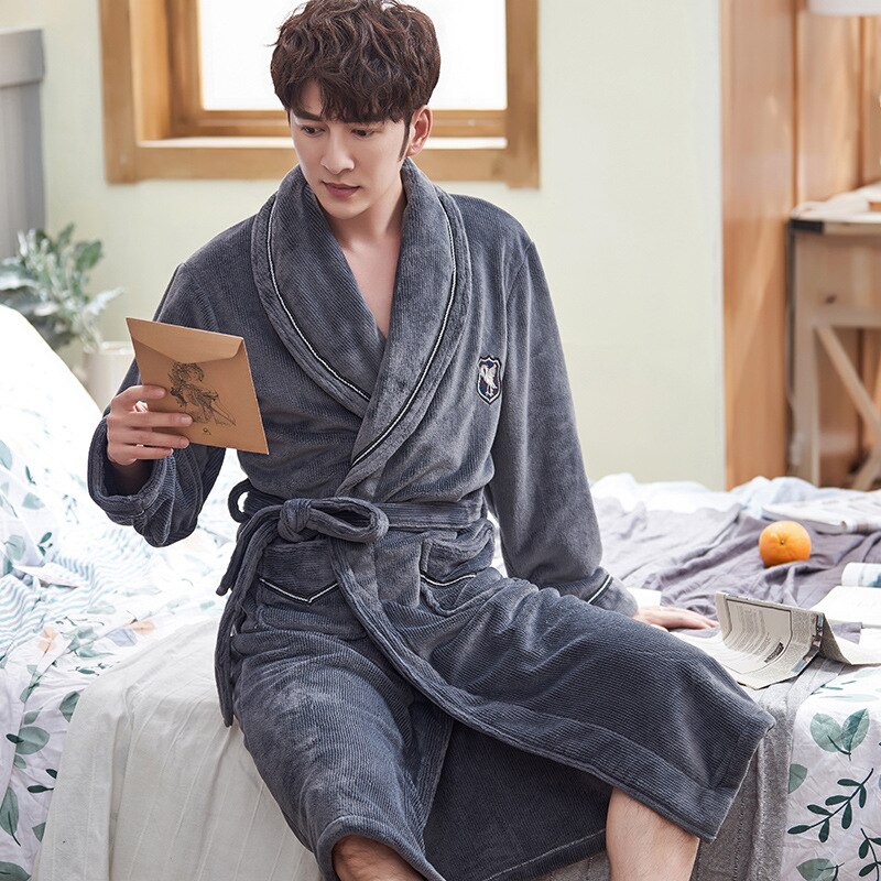 Winter Warm Casual Mens Bathrobe Flannel Lounge Cl... – Grandado
