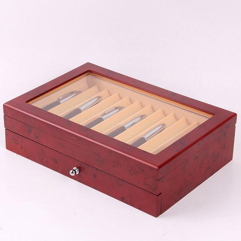 Black/ Burgundy Wooden Pen Display Storage Case, 2... – Vicedeal