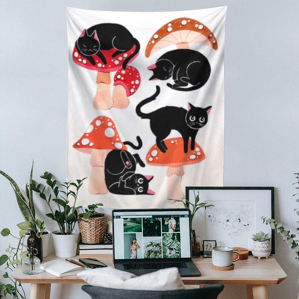 Kawaii Cartoon Cat Tapestry Wall Hanging Cute Mush... – Grandado
