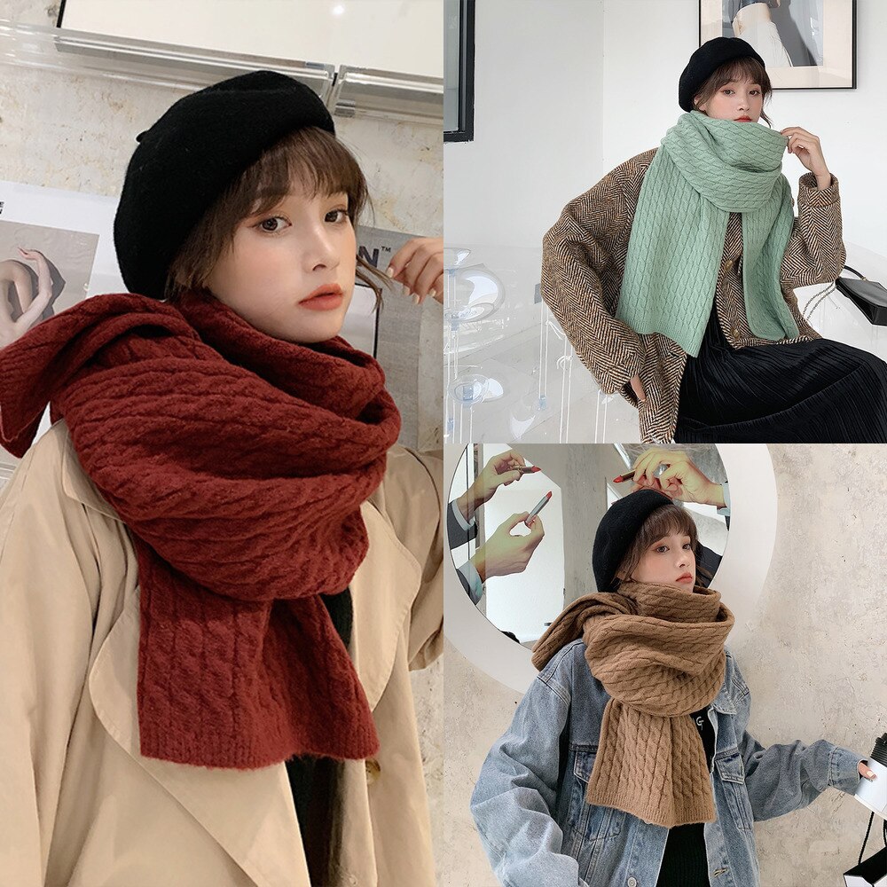 Winter Thick Soft Knit Warm Scarf Shawl Solid Red ... – Grandado