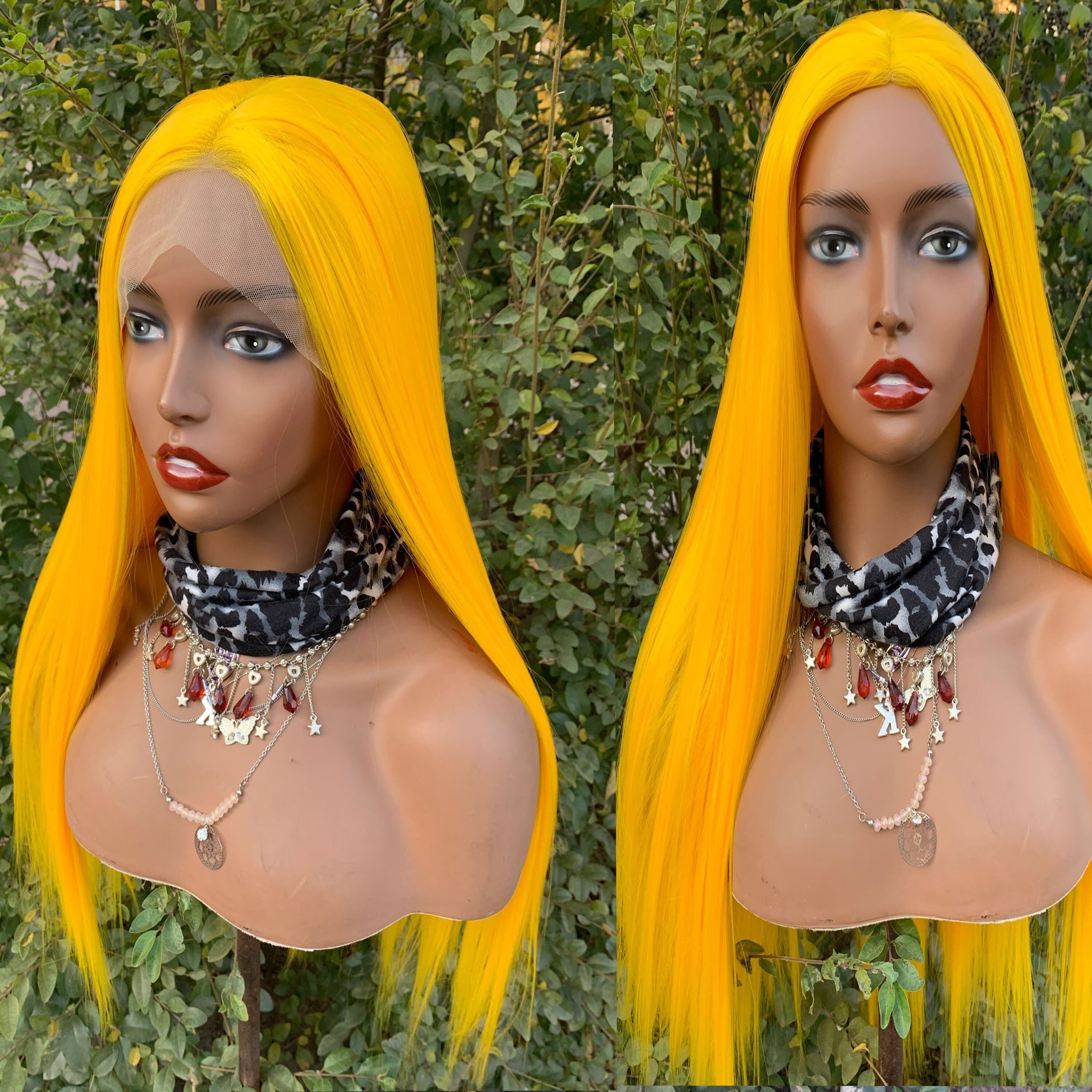 Yellow Color Lace Front Wigs Long Straight Synthet... – Vicedeal