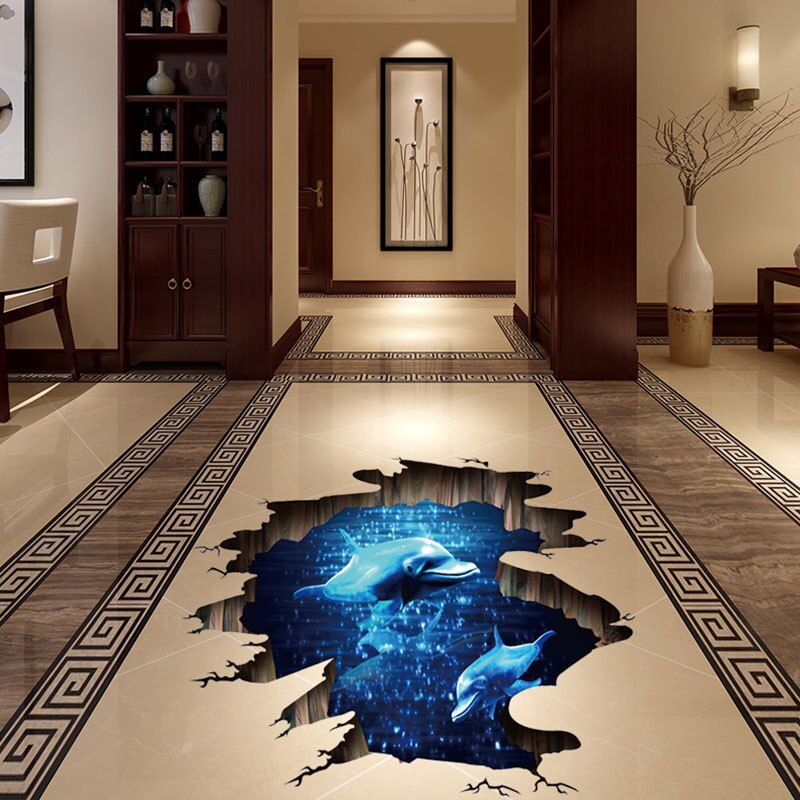 3D dark blue dream dolphin floor Sticker bathroom ... – Grandado