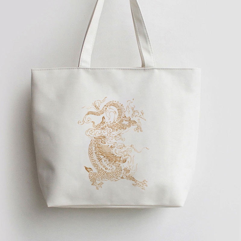 Chinese Dragon Golden Dragon bag Canvas Tote bag S... – Grandado