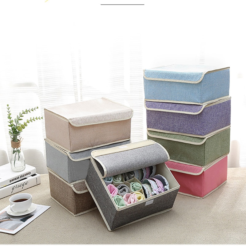 13 Grip Underwear Storage Box With Cover linen Fol... – Grandado