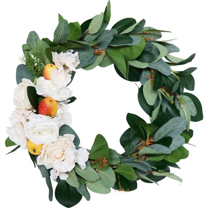 Kunstmatige Apple Rose Bloem Eucalyptus Krans Than... – Vicedeal