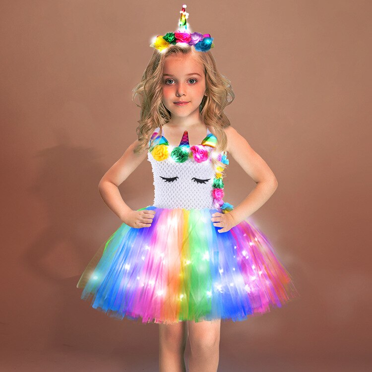 Girls Shiny Unicorn TUT Dress Glowing Kids Unicorn... – Grandado