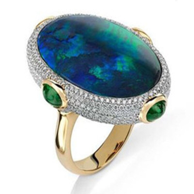 Classic Emerald Round Opal Ring For Women Annivers... – Grandado