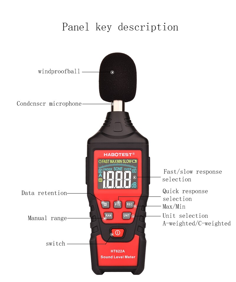 Handheld digital sound level meter HT622A noise me... – Vicedeal