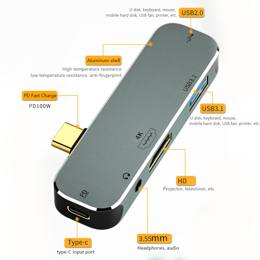Type-C Extension Hub 3.55Mm Jack PD100W USB3.0/USB... – Vicedeal