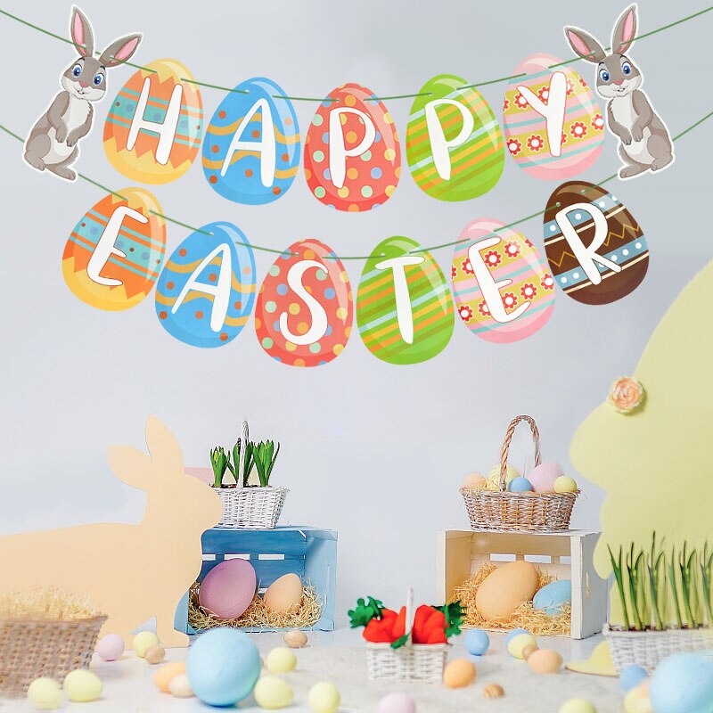 Happy Easter Party Decoration Paper Bunting Bunny ... – Grandado