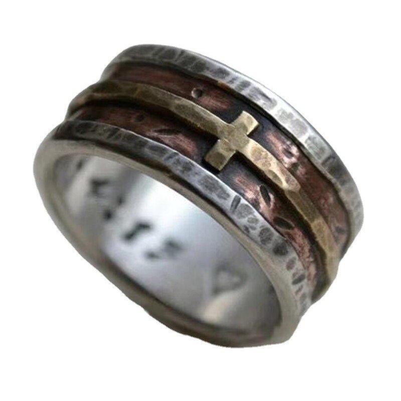 Vintage Retro Tricolor Jesus Cross Finger Ring For... – Grandado
