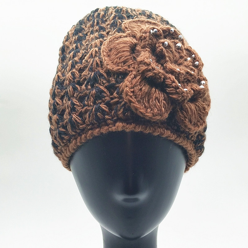 Vrouwen Winter Wol Mutsen Haak Grote Bloem Appliqu... – Grandado