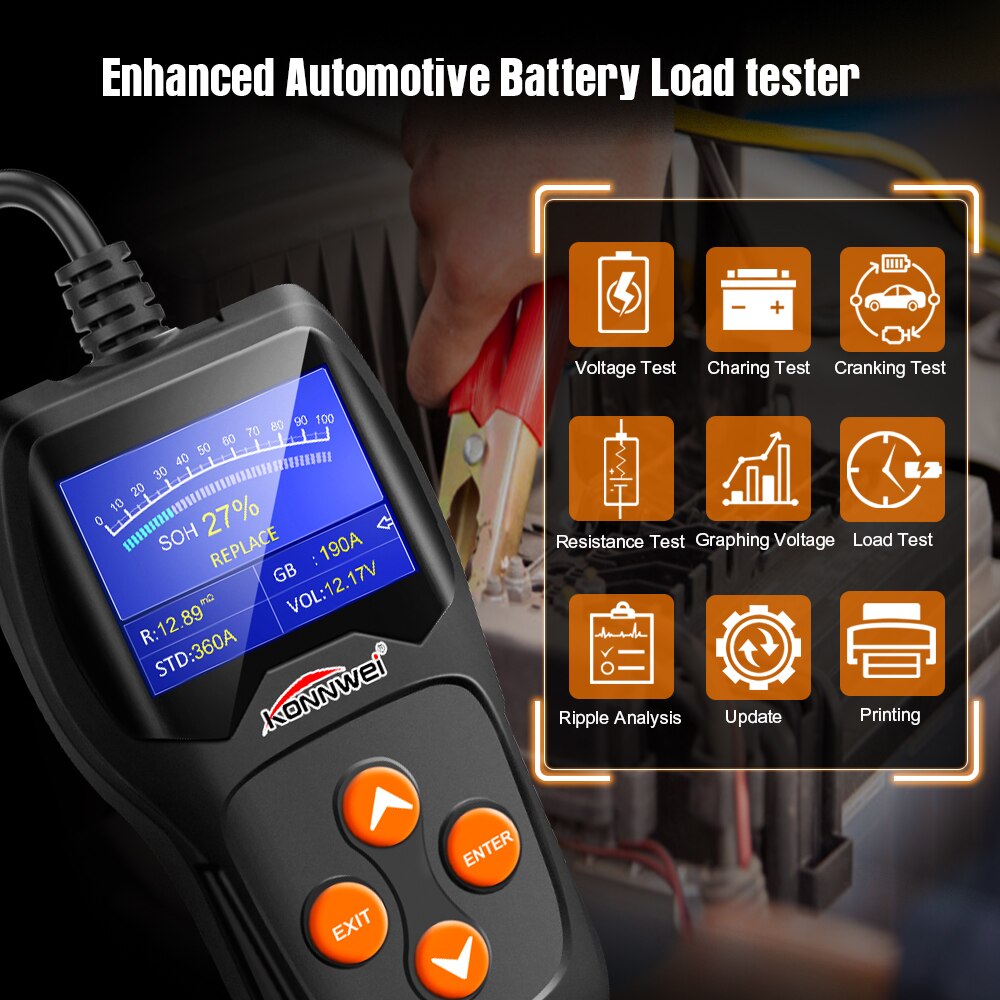 KONNWEI KW600 Car Battery Tester 12V 100 to 2000CC... – Grandado