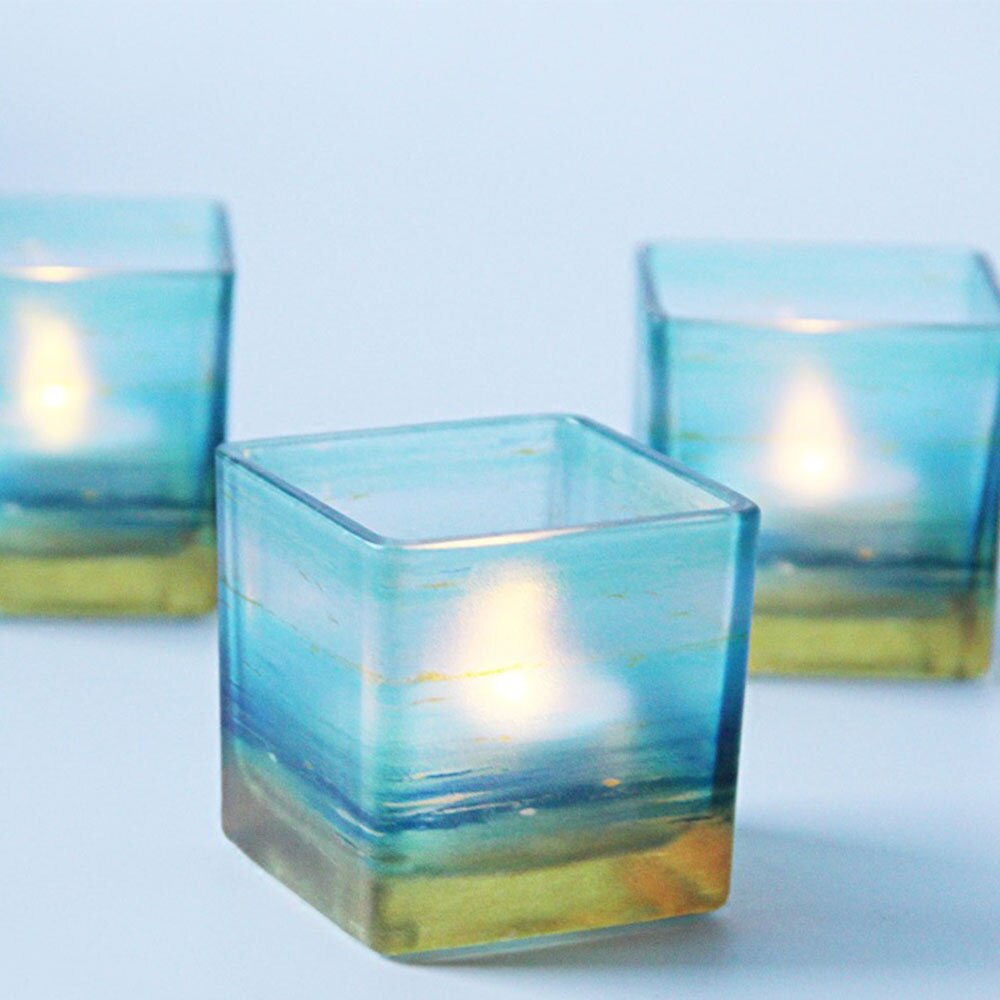 simple beautiful color printing square glass candl... – Grandado