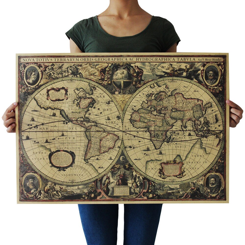 72*51CM Vintage Journal Poster Retro World Globe F... – Grandado