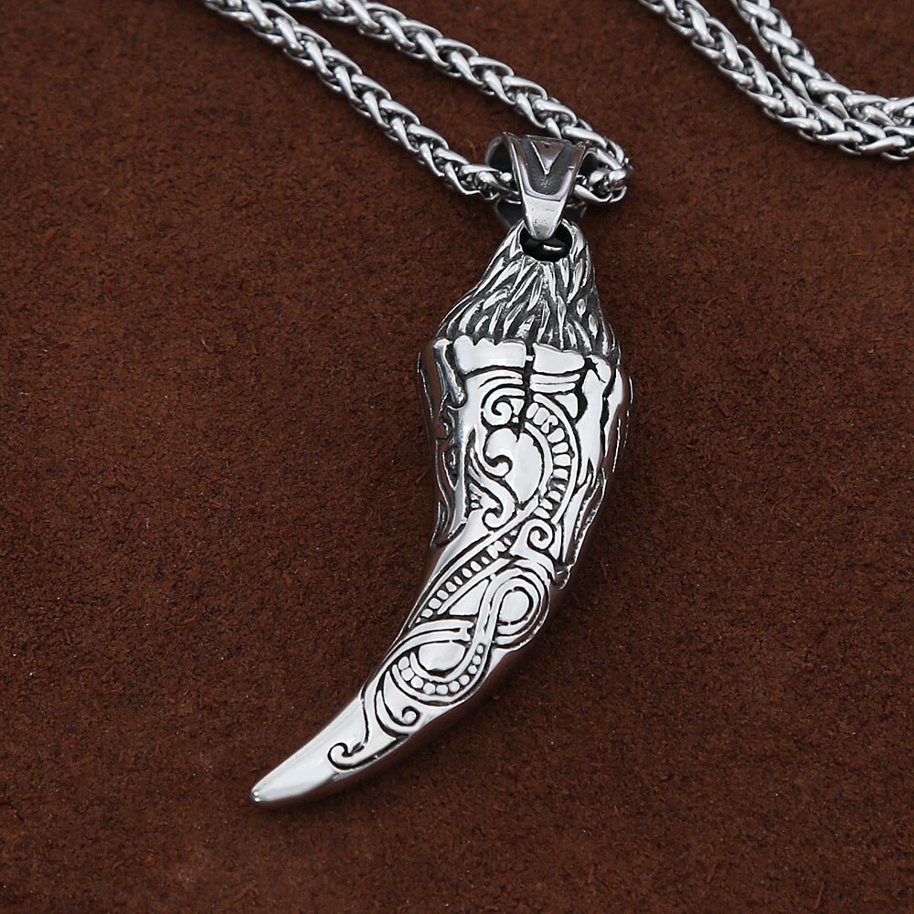 Vintage Stainless Steel Wolf Tooth Pendant Necklac... – Grandado