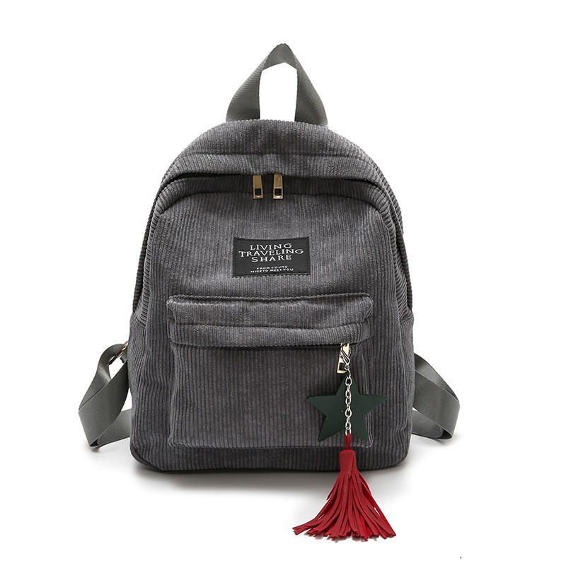 Herald Women Backpack with Tassel Corduroy School ... – Vicedeal