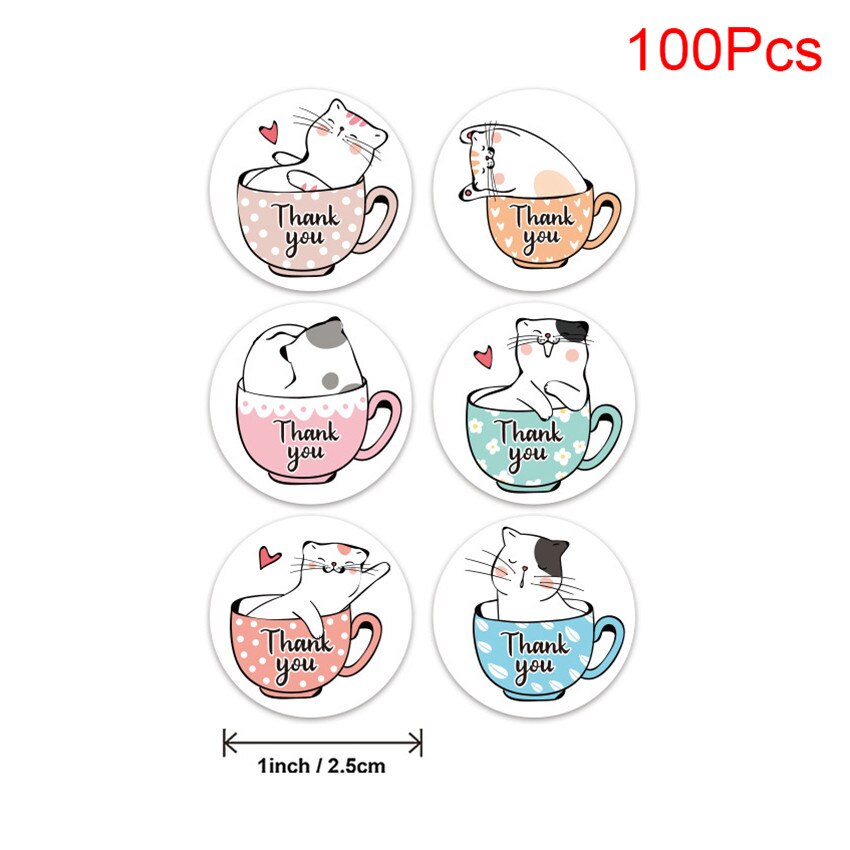 6 Ontwerpen Leuke Kat Dank U Stickers Ronde Cartoo... – Grandado