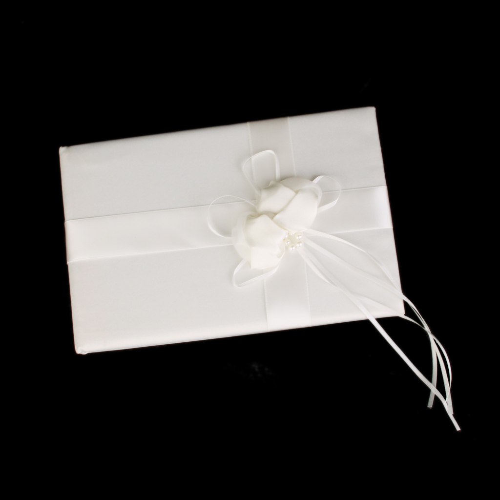 Wedding Ivory Guest Book with Satin Flower Faux Pe... – Grandado