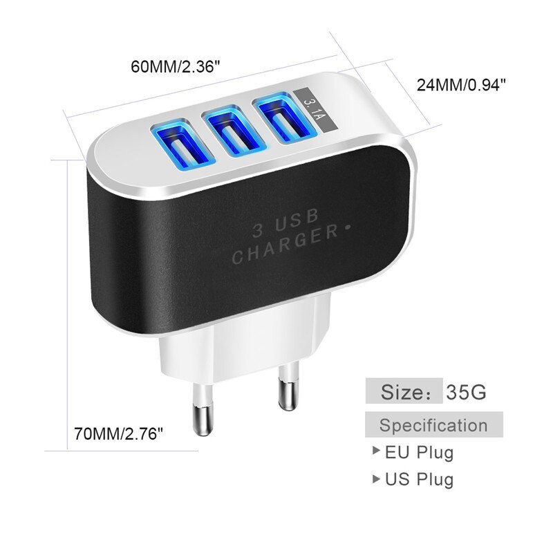 Multi Kleur 5 v 3.1A 3USB Poort Internationale Plu... – Vicedeal