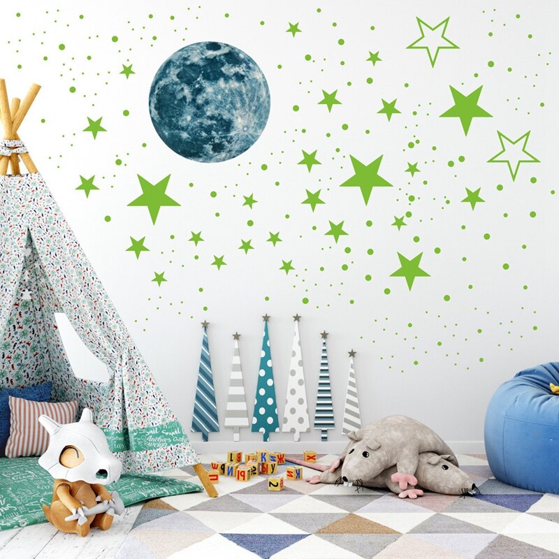 30cm Moon 435Pcs Stars Dots Green Luminous Wall St... – Grandado