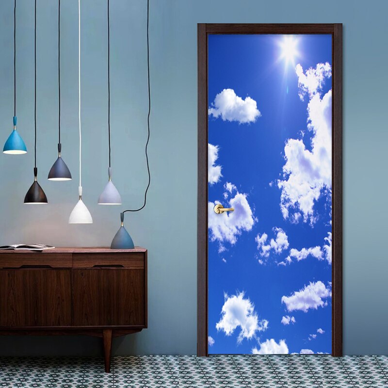 PVC Self-Adhesive Door Sticker 3D Blue Sky And Whi... – Grandado