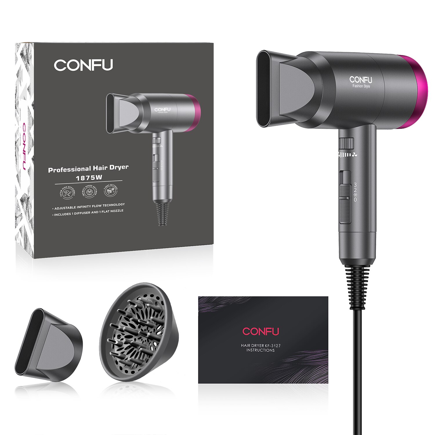 CONFU Negative Lonic Hair Dryer 1800W Blow Dryer P... – Vicedeal