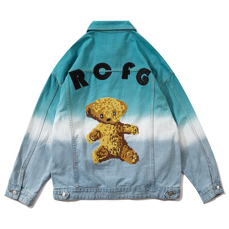 Gradient Blue Denim Jackets Streetwear Washed HipH... – Vicedeal