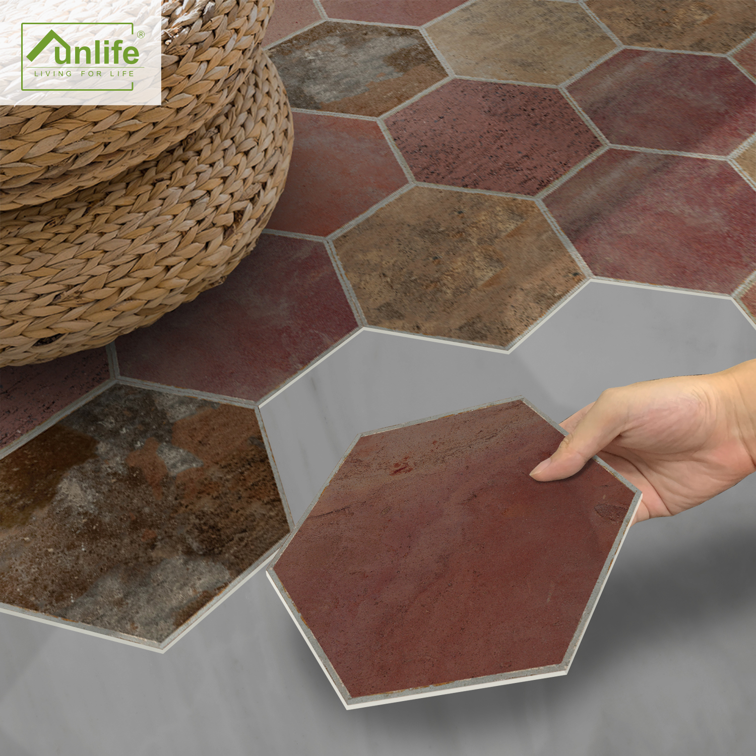 Funlife® Brick Terra Cotta Hexagon Floor Stickers ... – Vicedeal
