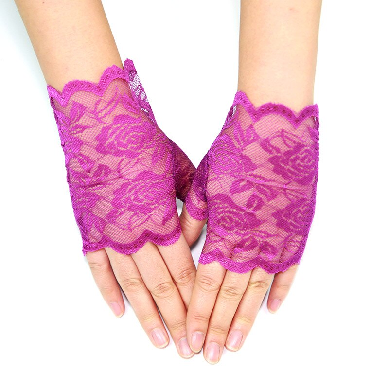 Purple Women's Short Lace Gloves Fingerless for Dr... – Grandado