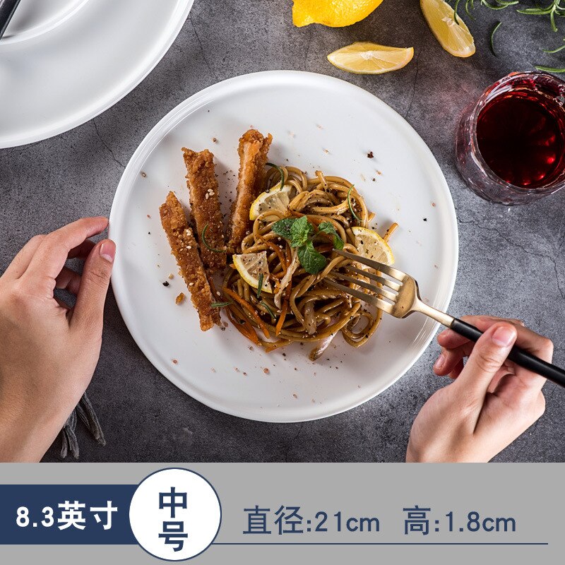 European white plate ceramic plate flat bottom rou... – Grandado