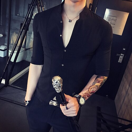 Stand Kraag Chinese Stijl Overhemd Mannen Slim Fit... – Vicedeal