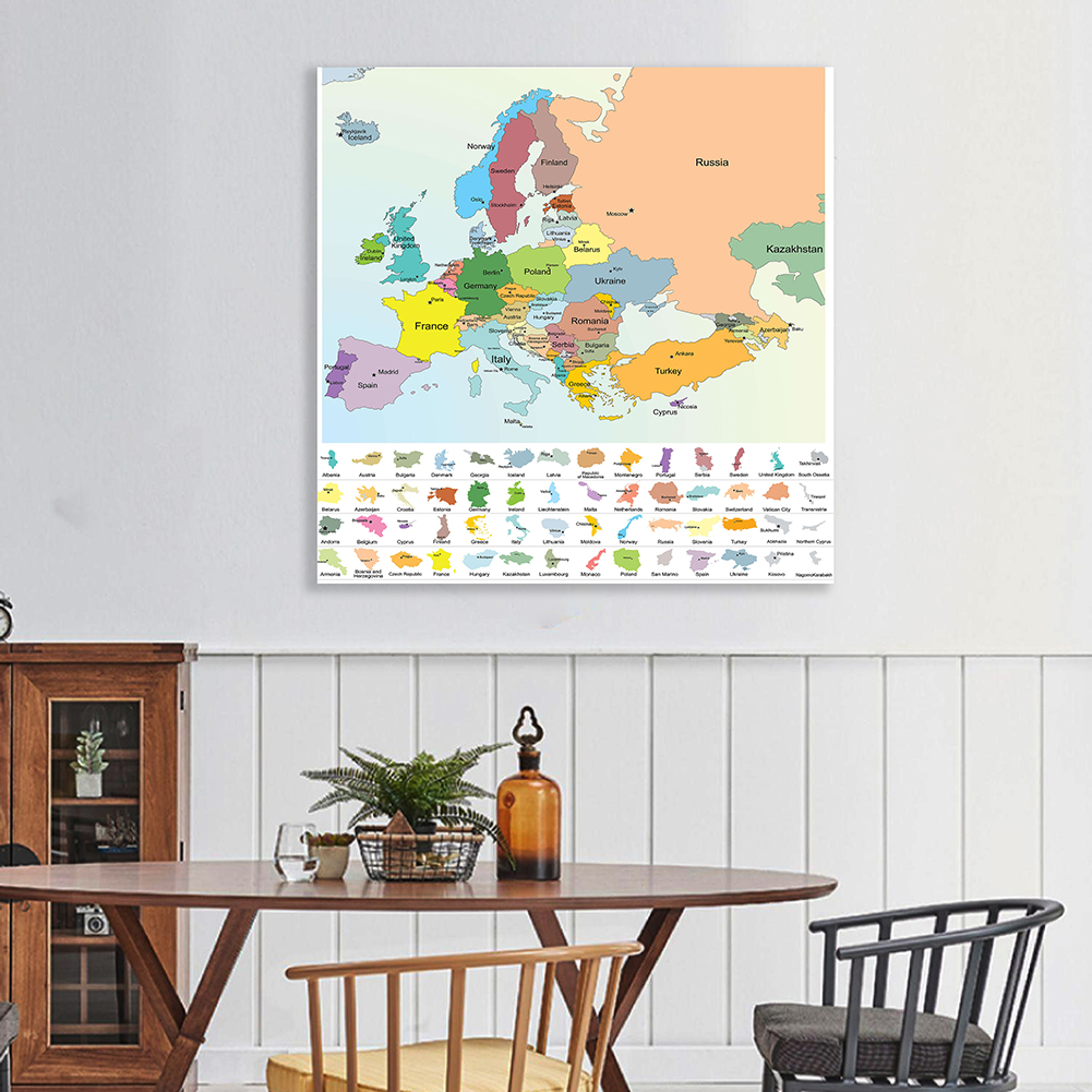 90*90cm Political Map of The Europe Non-woven Canv... – Grandado